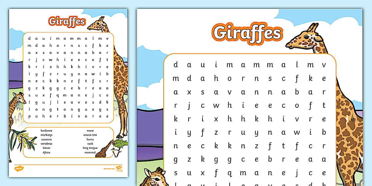 Giraffe Word Search (teacher made) - Twinkl