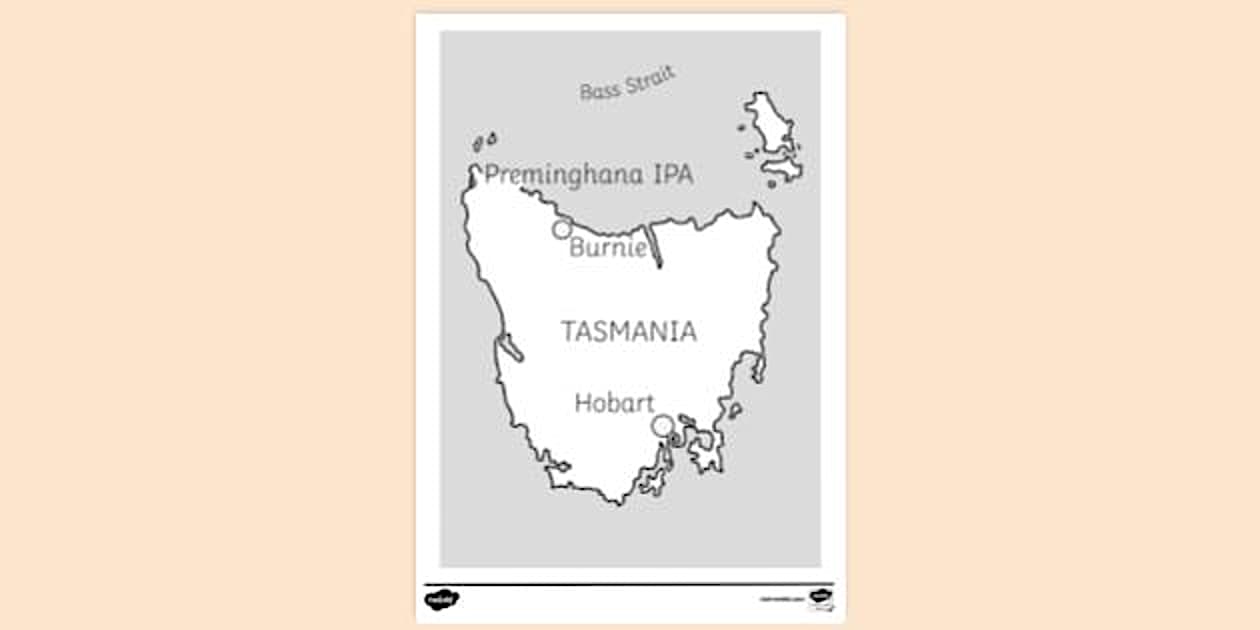 Map of Tasmania Showing Preminghana Colouring Sheet | Colouring Sheets