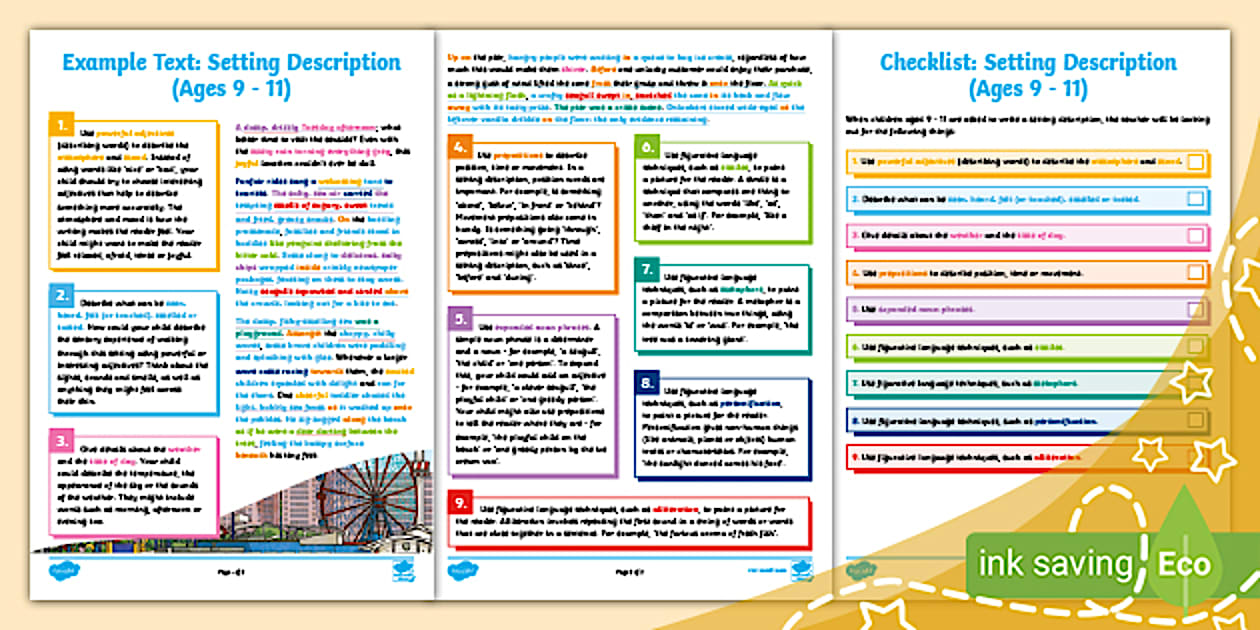 Editable Example Text Pack for Parents: Setting Description (Ages 9 - 11)
