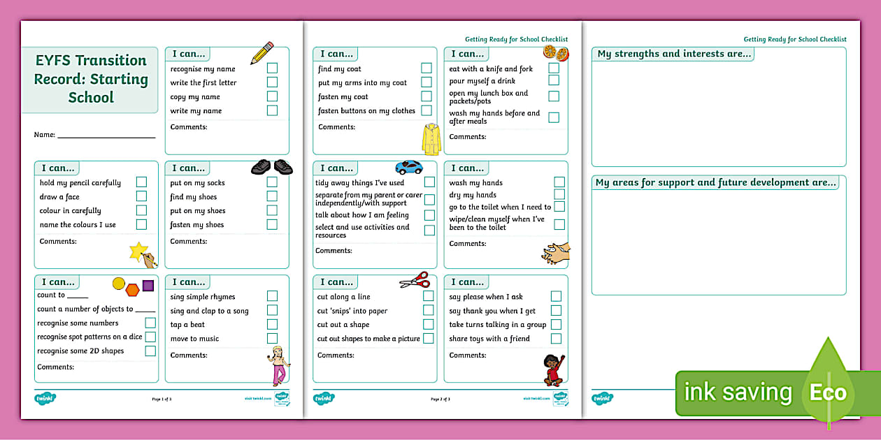 EYFS Transition Record: Starting School - Twinkl
