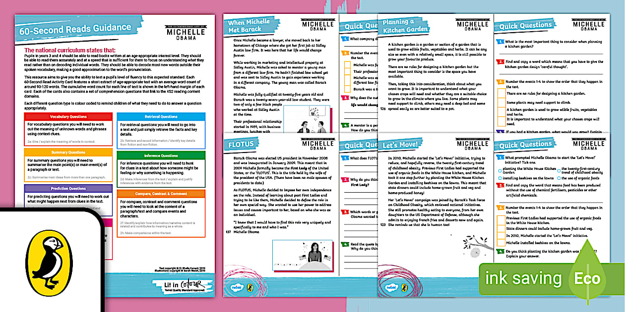 FREE! - Michelle Obama Reading Activity | Puffin | Twinkl Resources