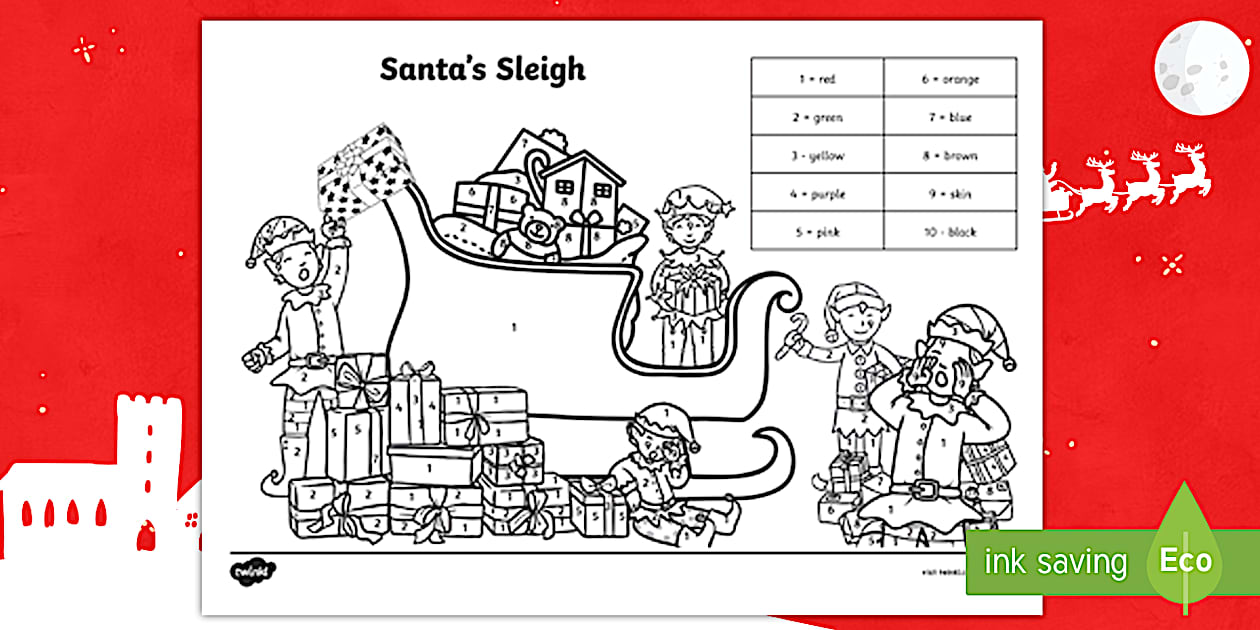 Santa's Sleigh Colour by Number (teacher made) - Twinkl