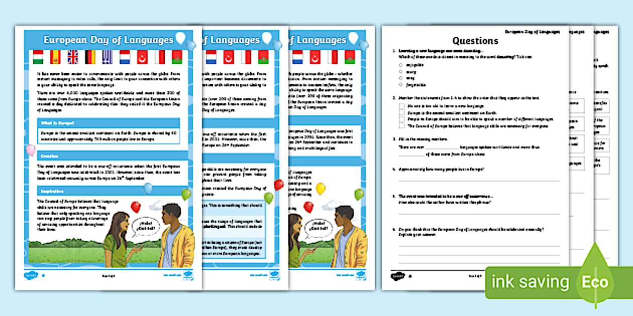 UKS2 European Day of Languages Differentiated Reading Comprehension ...