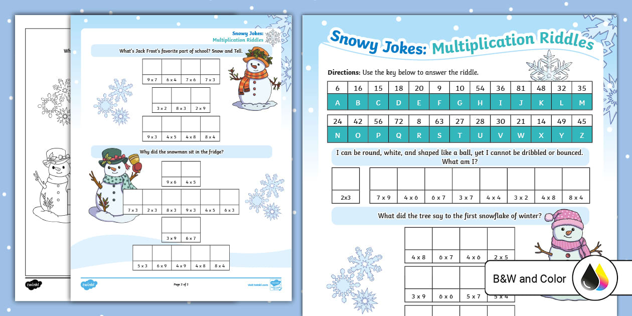 Snowy Jokes: Multiplication Riddles for 3rd-5th Grade