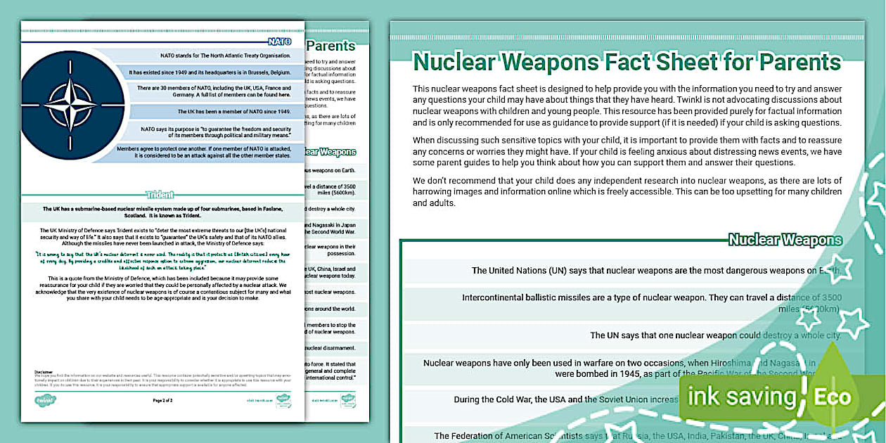 FREE! - Nuclear Weapons Fact Sheet for Parents - Twinkl
