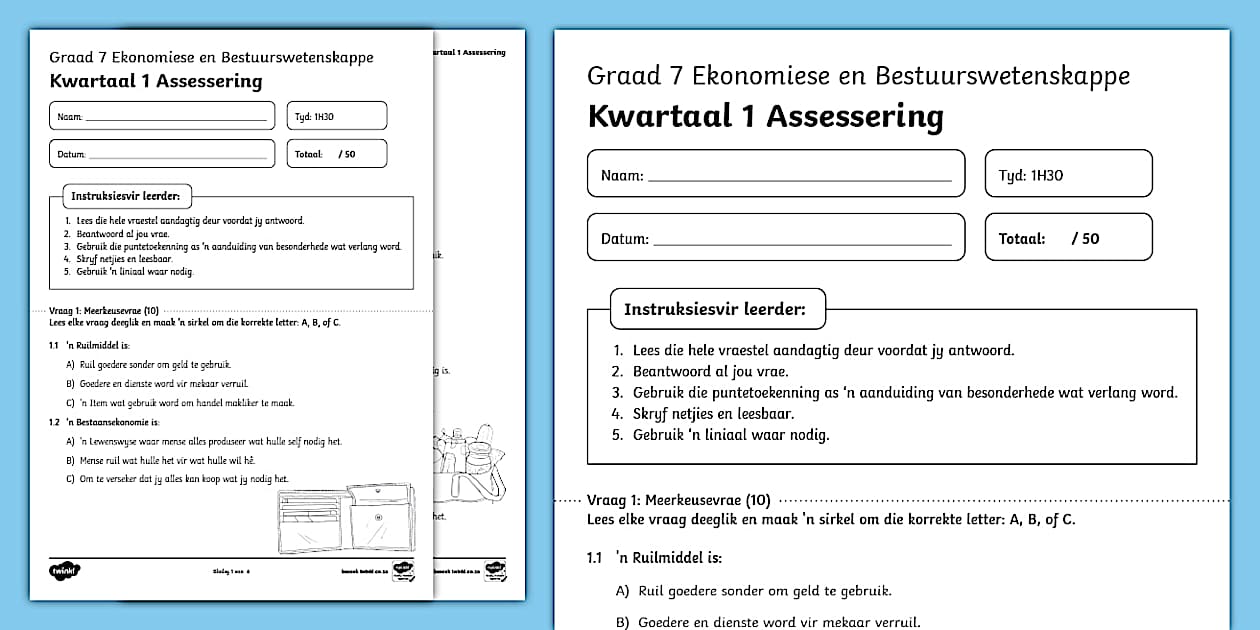 Graad 7 Ekonomiese en Bestuurswetenskappe Kwartaal 1 Assessering