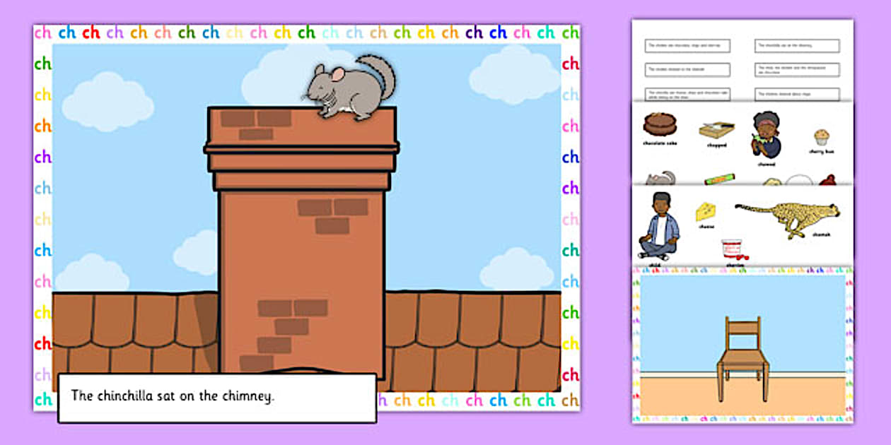Editable Silly Ch Sentence Cut and Stick Pictures - Twinkl