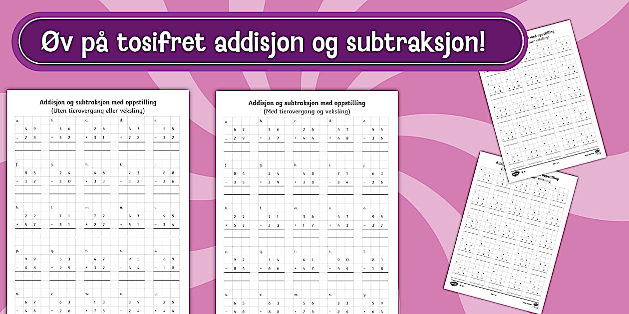 Addisjon og subtraksjon med 2 siffer