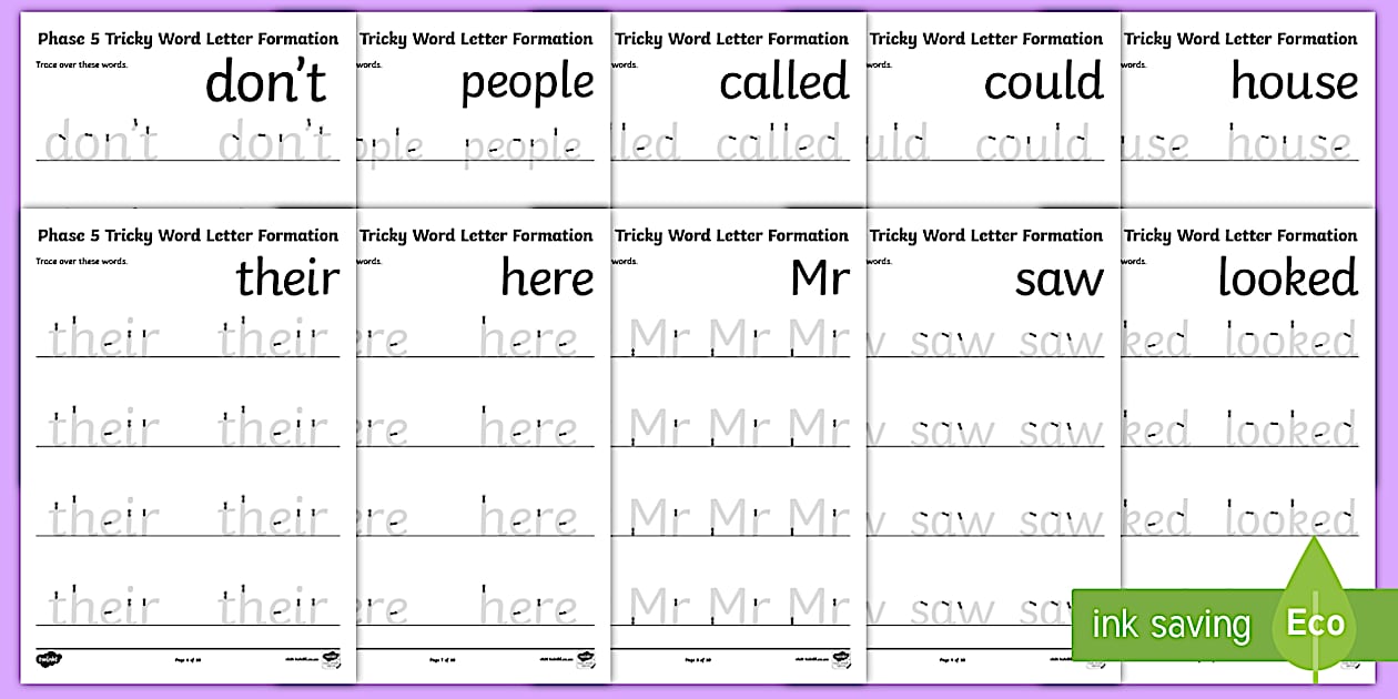 TAS Phase 5 High Frequency Letter Formation Worksheet