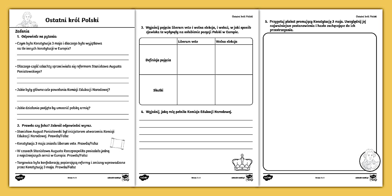 Ostatni król Polski | Zadania | Karta pracy - Twinkl