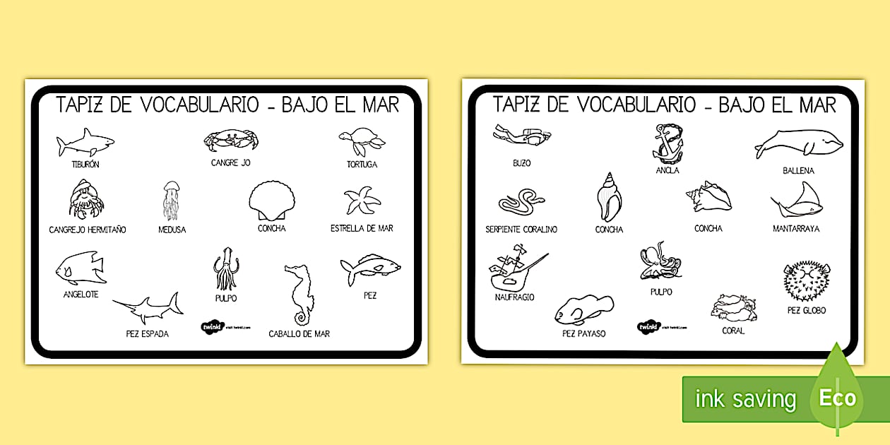 Bajo el mar Tapices de vocabulario (teacher made) - Twinkl