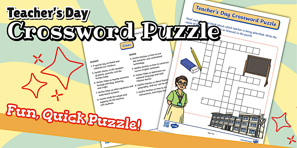 Teacher's Day Crossword Puzzle | Grades 1 - 3 | Twinkl PH