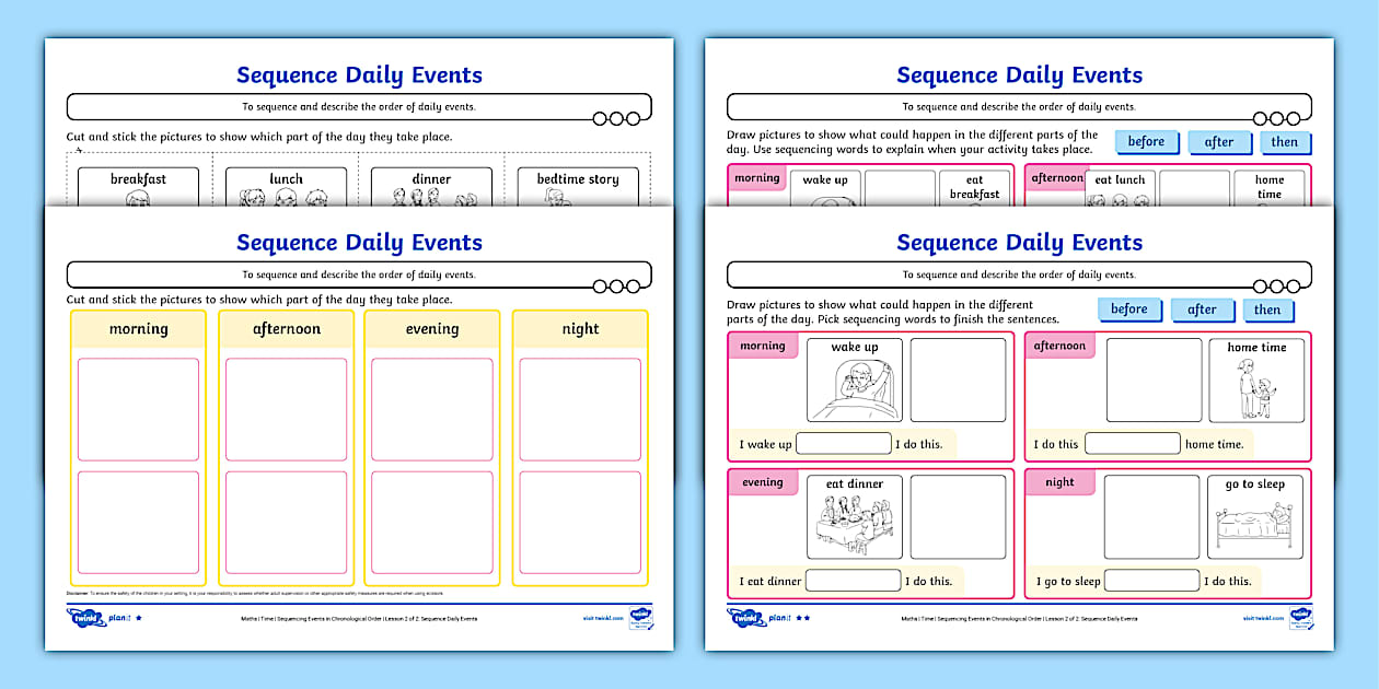 👉 Sequencing Daily Events Differentiated Maths Worksheets