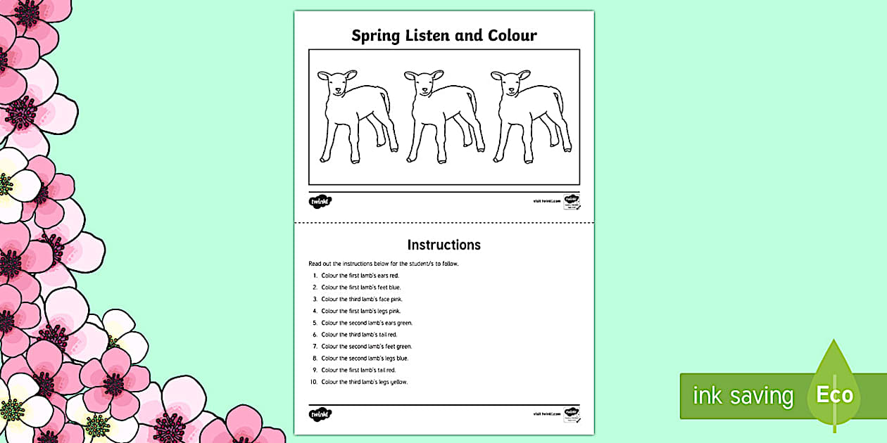 Spring Listen and Colour Three Key Words Worksheet / Worksheet