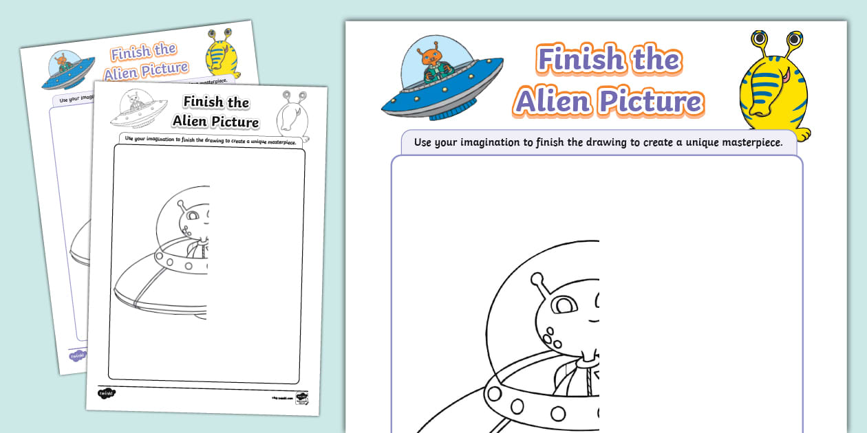 Finish the Alien Picture Worksheet (Lehrer gemacht) - Twinkl