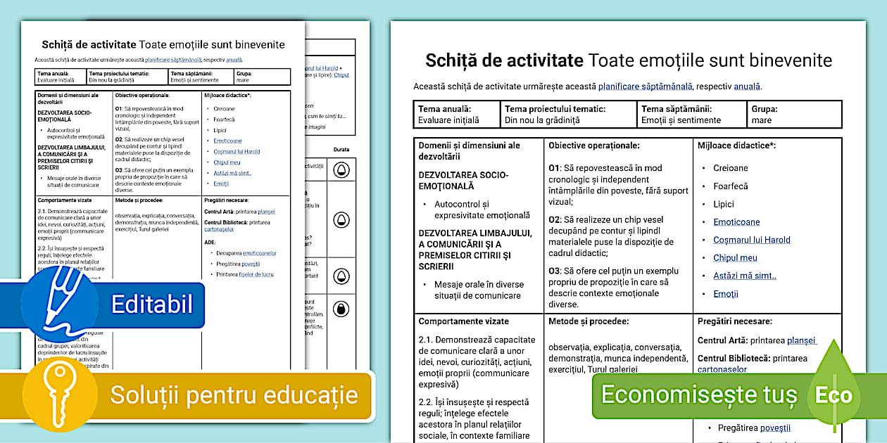 Toate emoțiile sunt binevenite – Schiță grupa mare