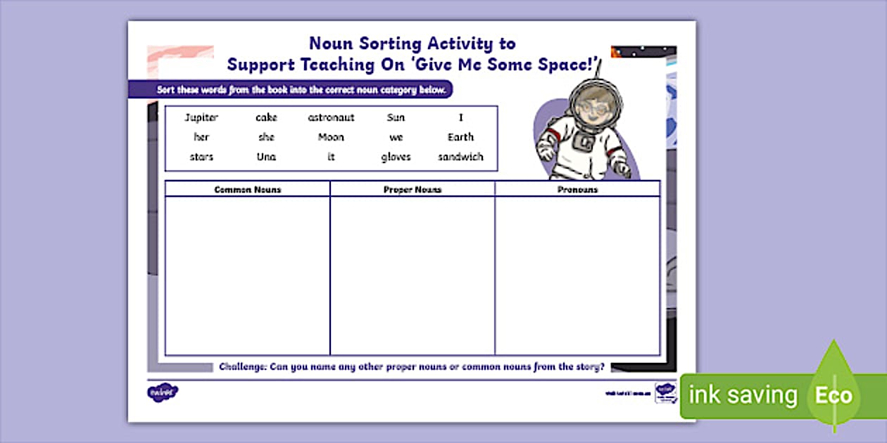 Noun Sorting Activity to Support Give Me Some Space!