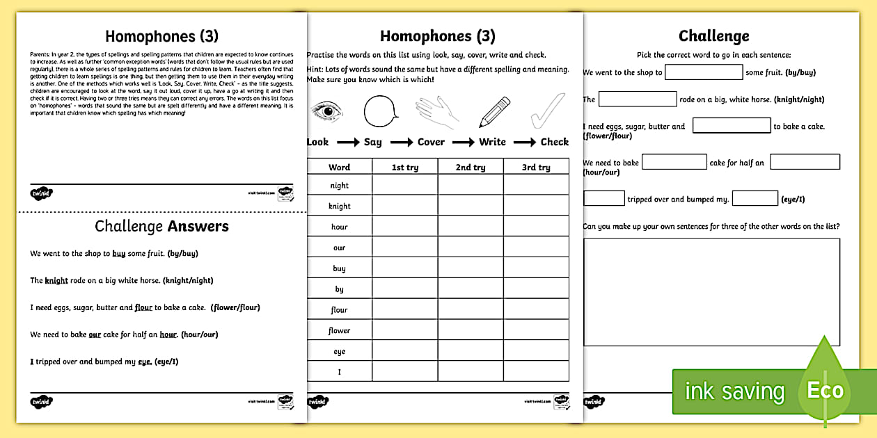 Editable Year 2 Spelling Practice Homophones (3) Worksheet