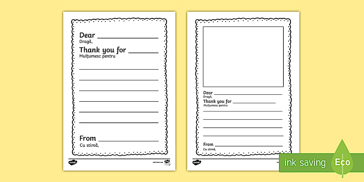 Thank You Letter Writing Template English/Romanian - Twinkl