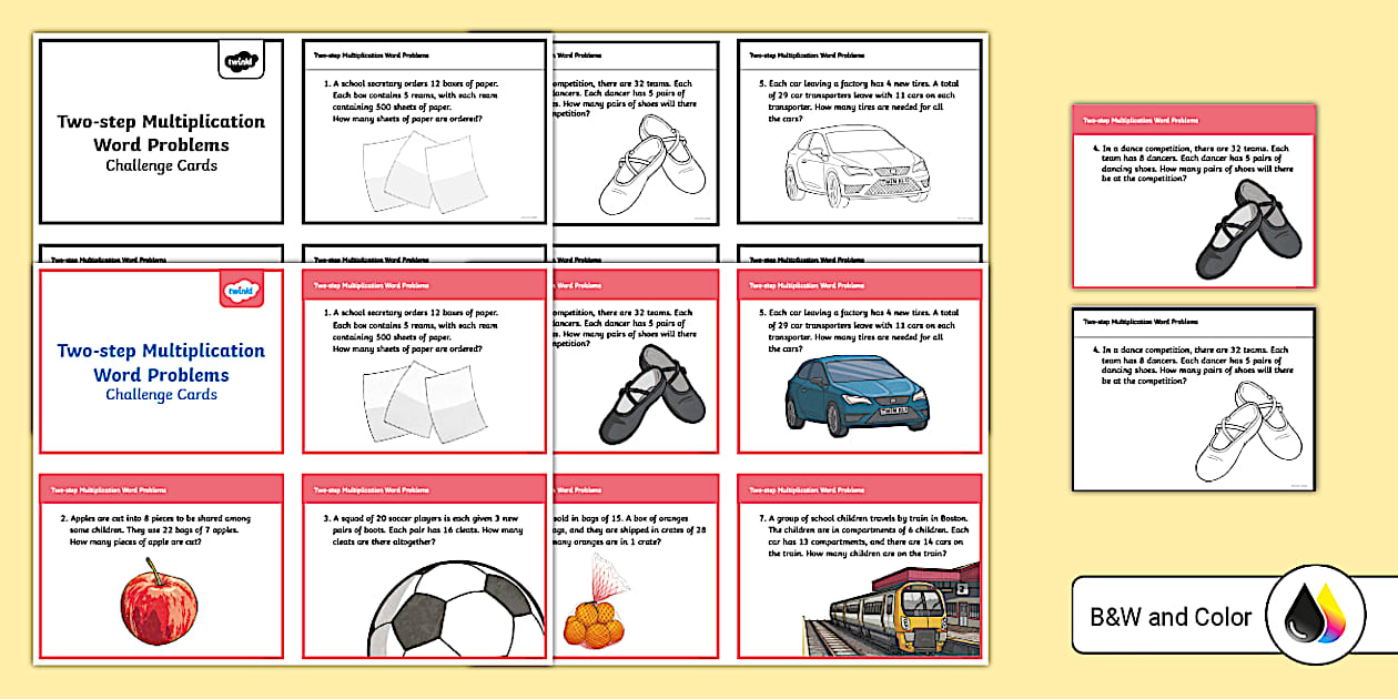 Two-step Word Problem Multiplication Challenge Cards for 3rd-5th Grade