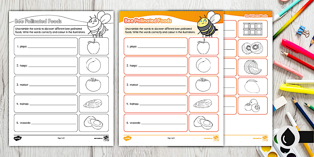 Bee Pollinated Foods Word Scramble