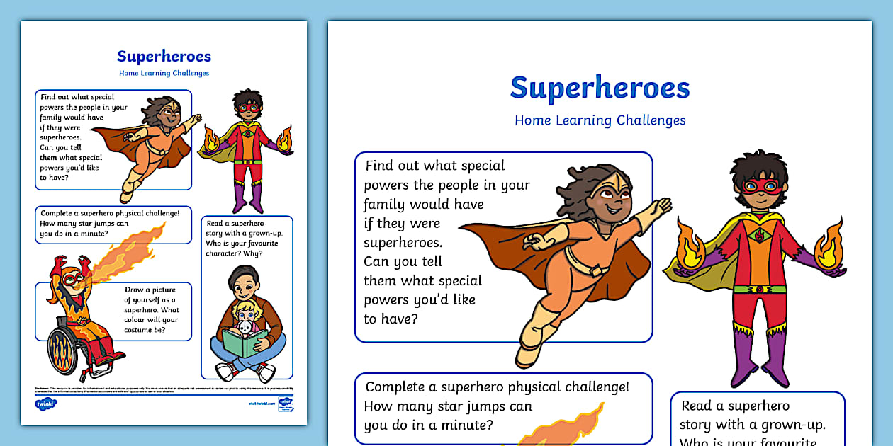 Superheroes Home Learning Challenges Nursery FS1 - Twinkl