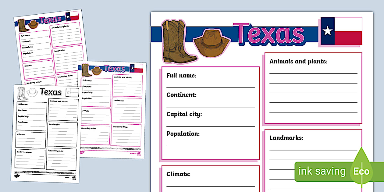 Texas Fact File Template (teacher made) - Twinkl
