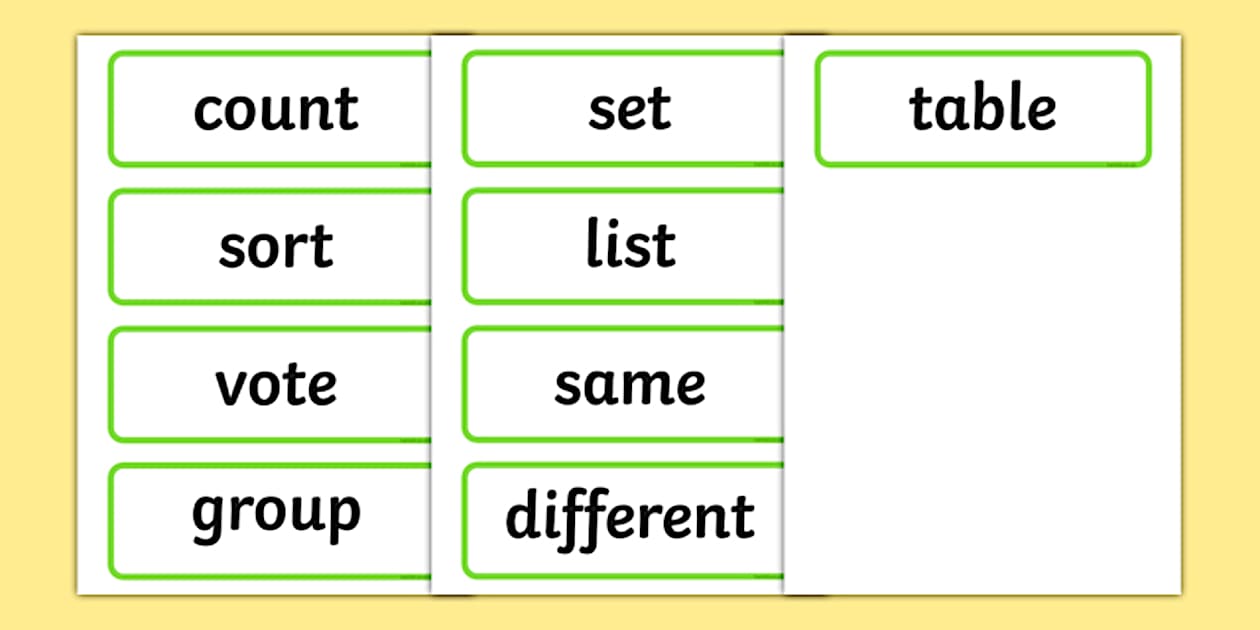 Maths Organising and Using Data Word Cards (teacher made)