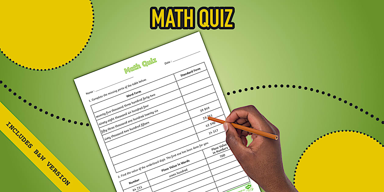 Grade 5 Whole Numbers to 100 000 Mini Assessment 1 and Rubric