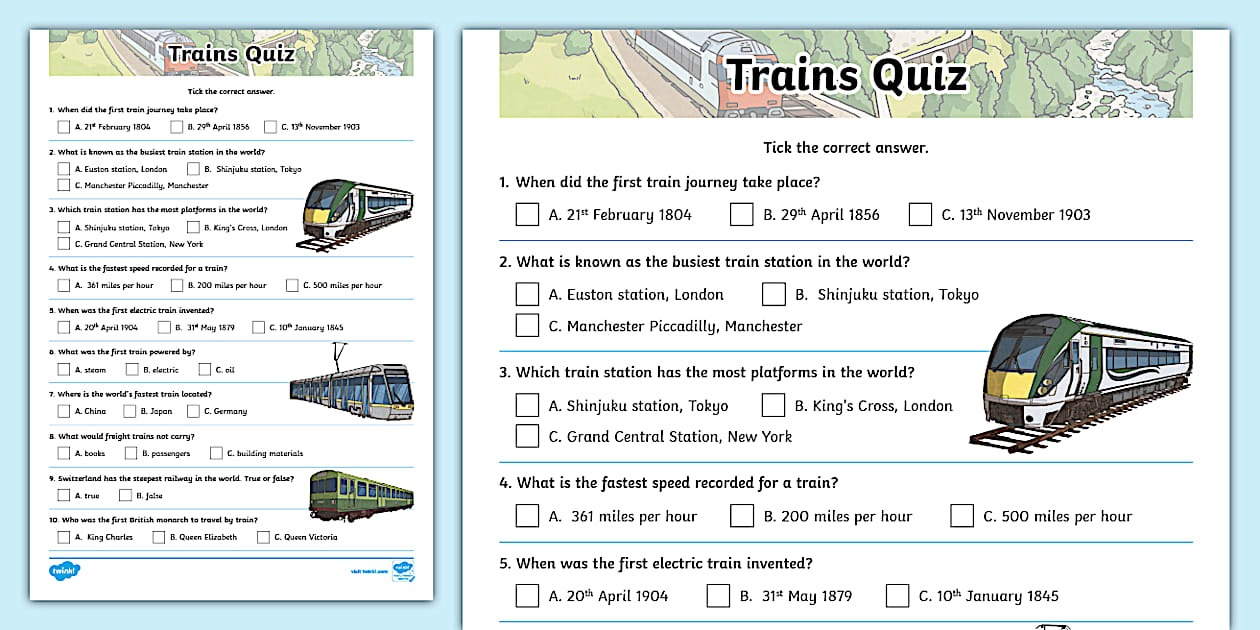 Train General Knowledge Quiz (Teacher-Made) - Twinkl