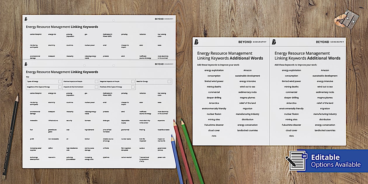 GCSE Linking Keywords: Energy Resource Management - Twinkl
