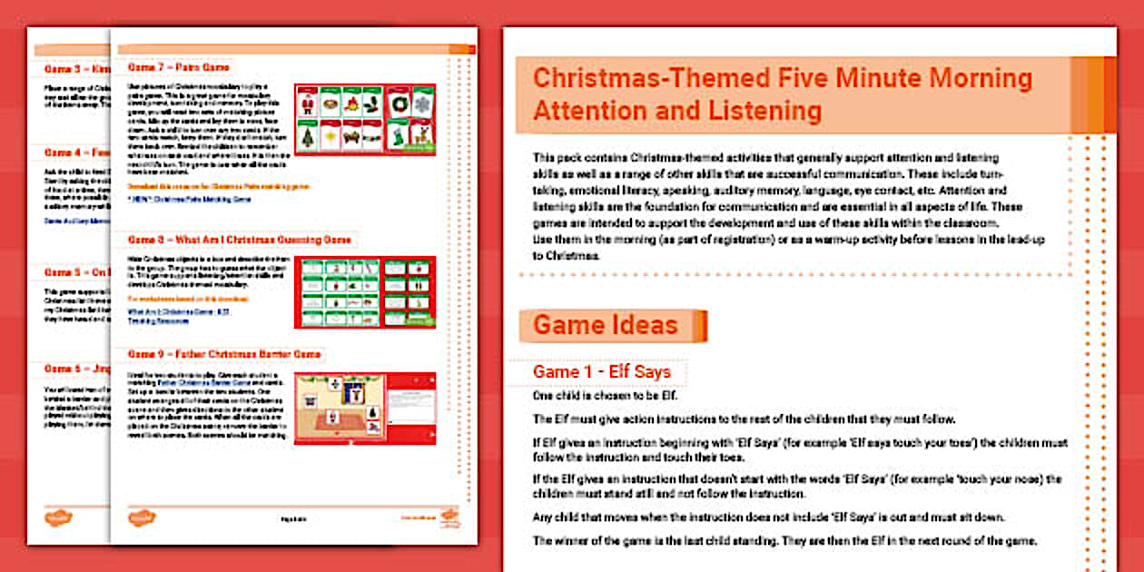 Christmas Themed Five-Minute Morning Attention and Listening Activities