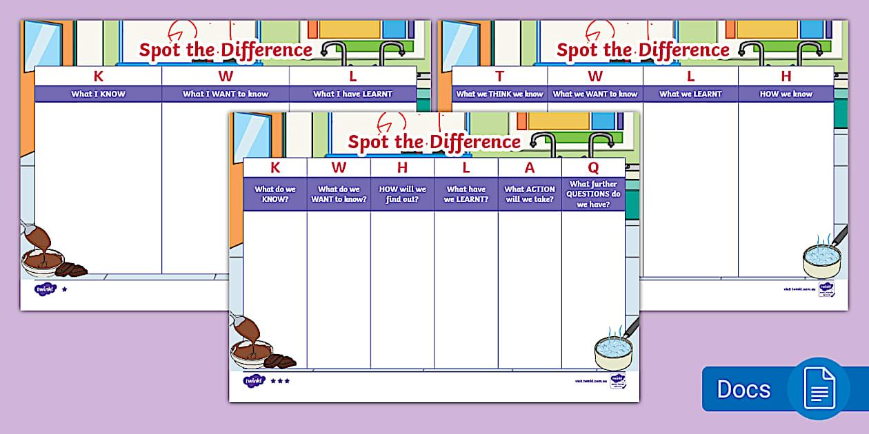 Spot the Difference TWLH and KWL Grids (Teacher-Made)