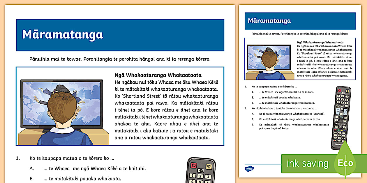 TV Programs Reading Comprehension Worksheet / Worksheet