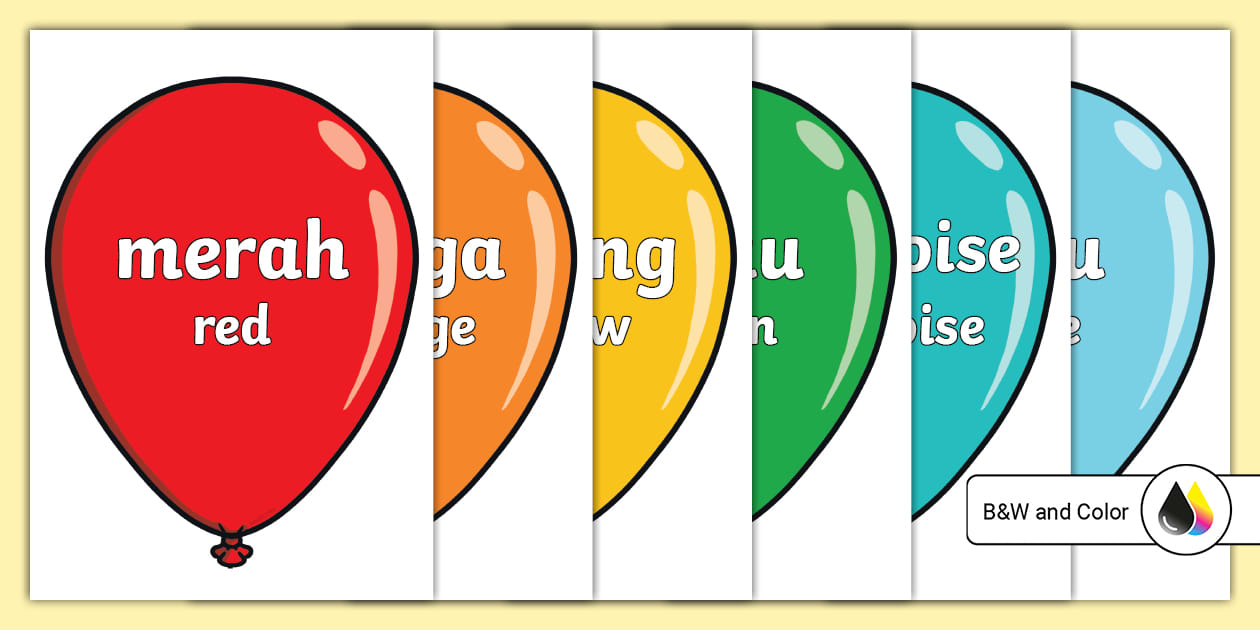 Poster Nama Warna Balon Indonesia - English - Twinkl