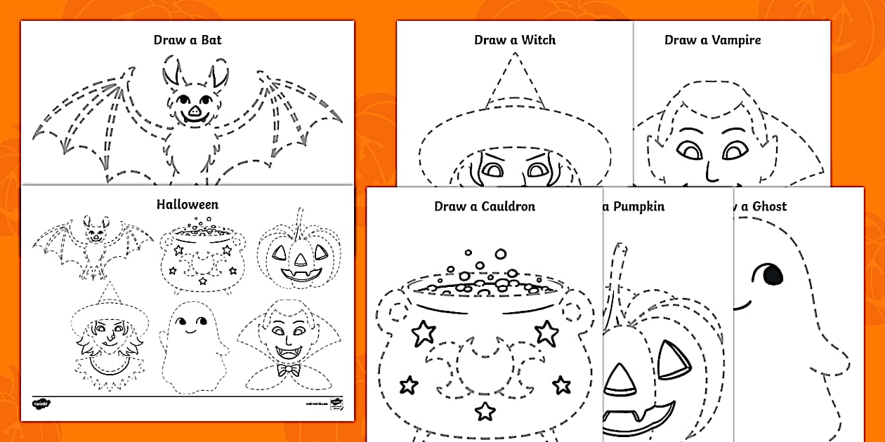 EYFS Draw Halloween Pencil Control Activity Pack - Twinkl