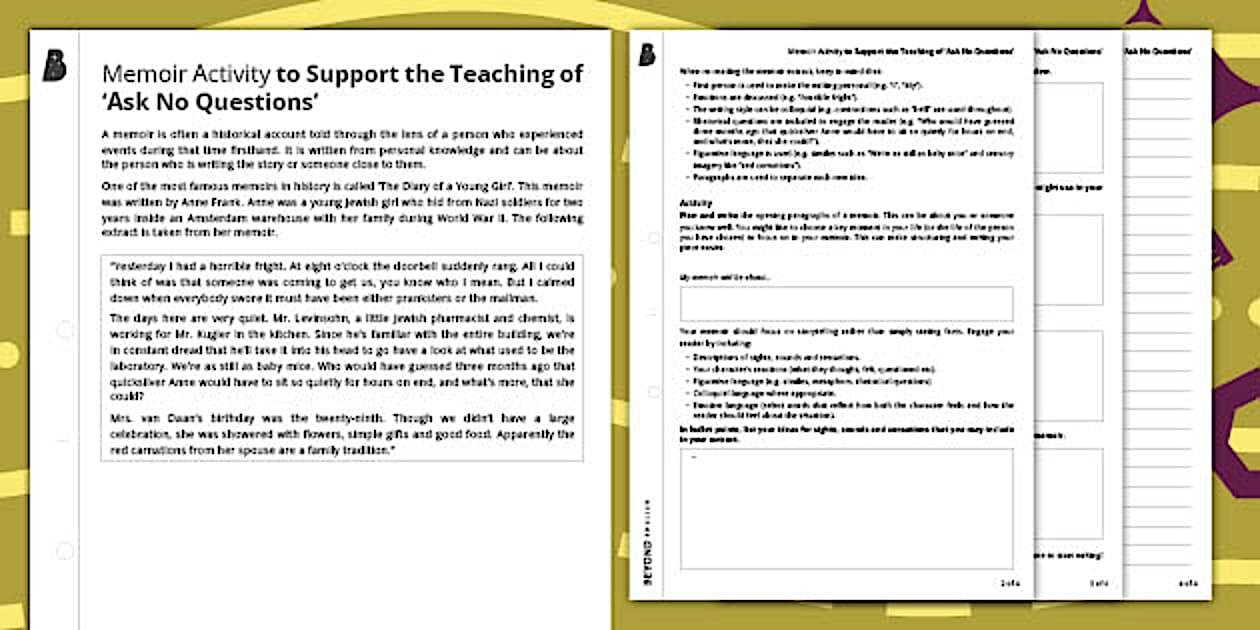 Memoir Activity to Support Teaching of 'Ask No Questions'