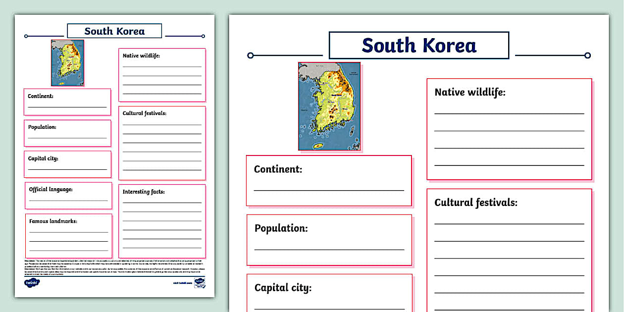 South Korea Fact File Template,south korea (Teacher-Made)