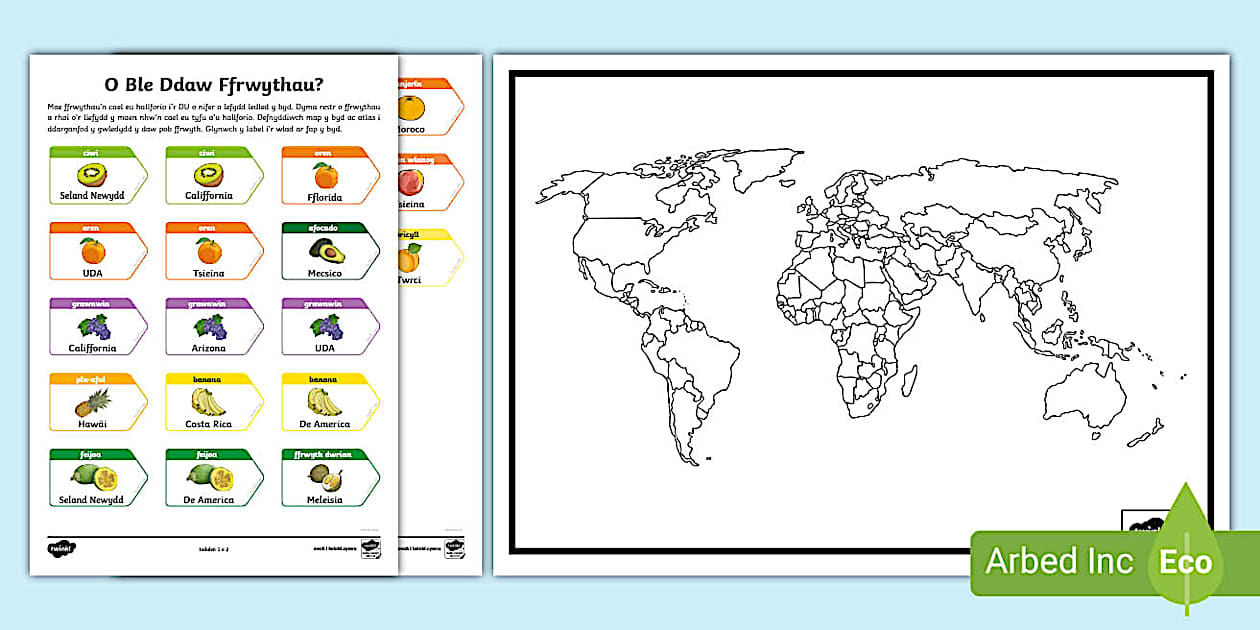 Gweithgaredd Labelu Map Allforio Ffrwythau (Teacher-Made)
