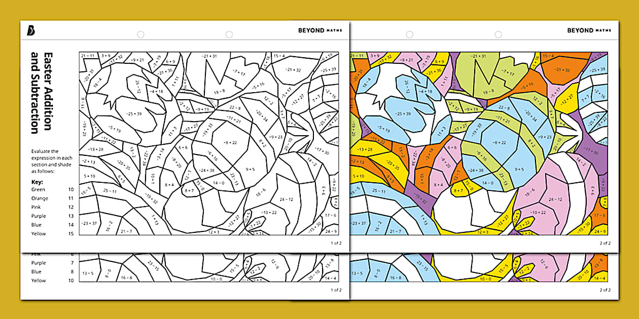 Maths Colour By Number Addition and Subtraction Worksheet
