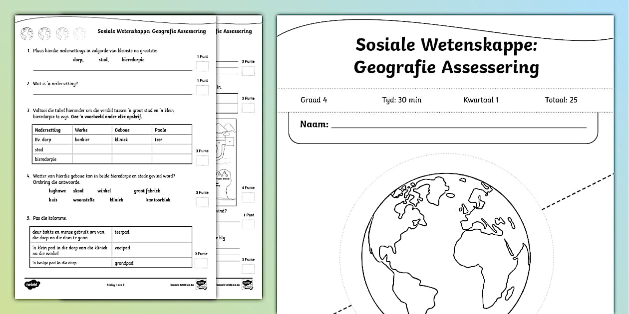 Graad 4 Geografie Assessering - Kwartaal 1 (teacher made)