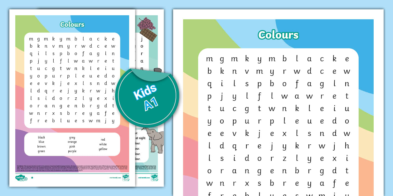 ESL Colours Word Search [Kids, A1] (teacher made) - Twinkl