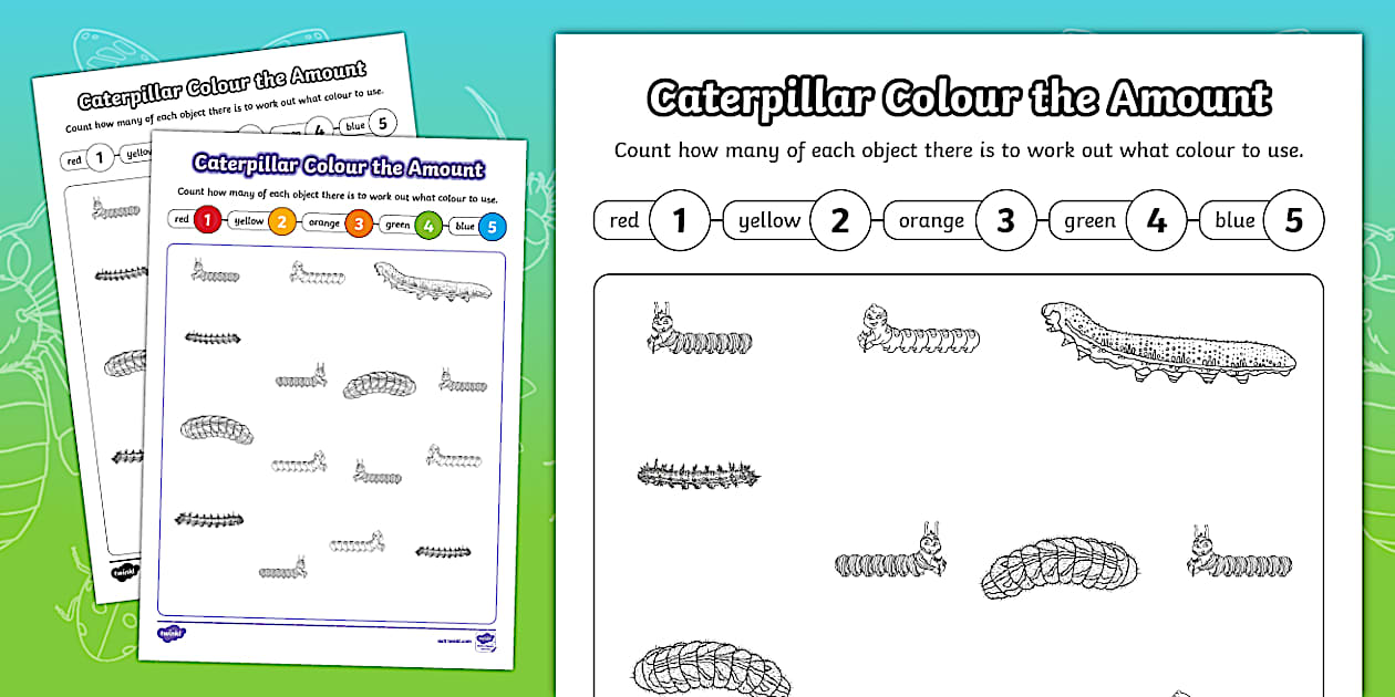 👉 Caterpillar Colour the Amount Worksheet - Twinkl