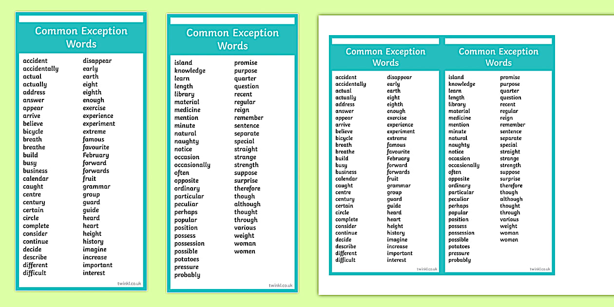 Cursive Editable Common Exception Words Year 3 and 4 Bookmark