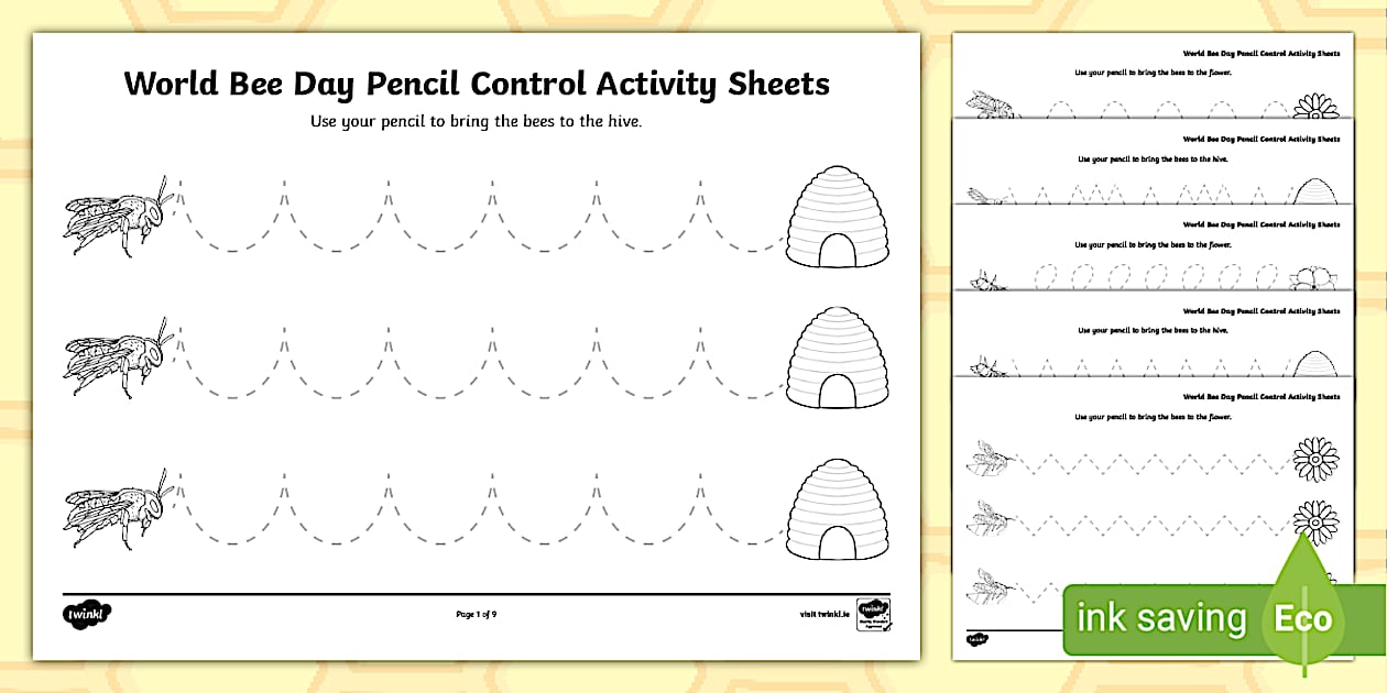 World Bee Day Pencil Control Activity Sheets - Twinkl
