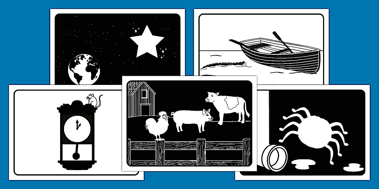 Black and White Contrast Baby Picture Mats: Nursery Rhymes