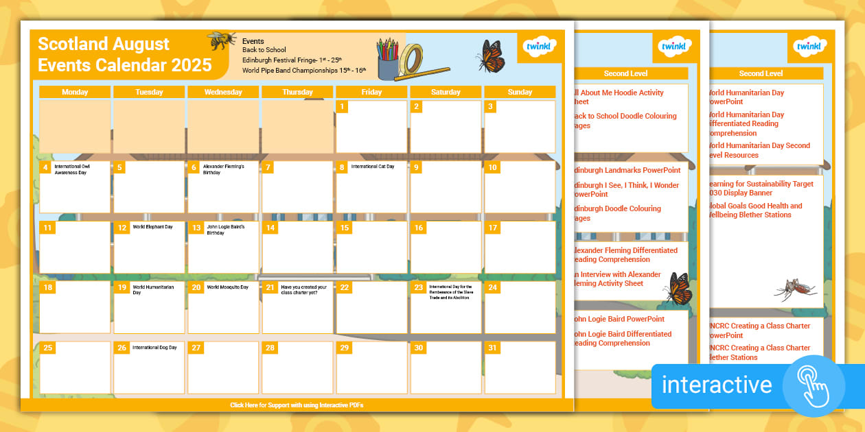FREE Scotland August Events Calendar 2025 - Twinkl