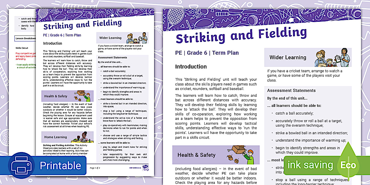 Grade 6 Physical Education Striking and Fielding Term Plan