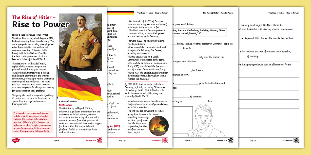 * NEW * The Rise of Hitler - Rise to Power Knowledge Organiser