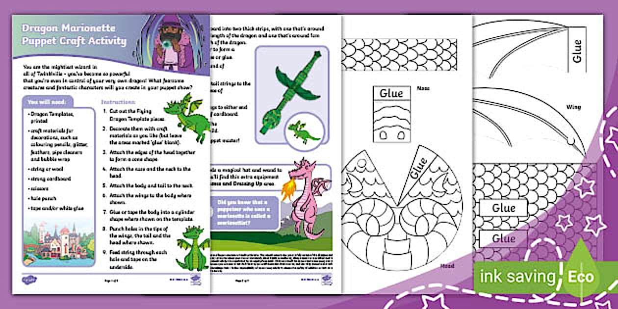 Dragon Marionette Puppet Craft Activity (teacher made)